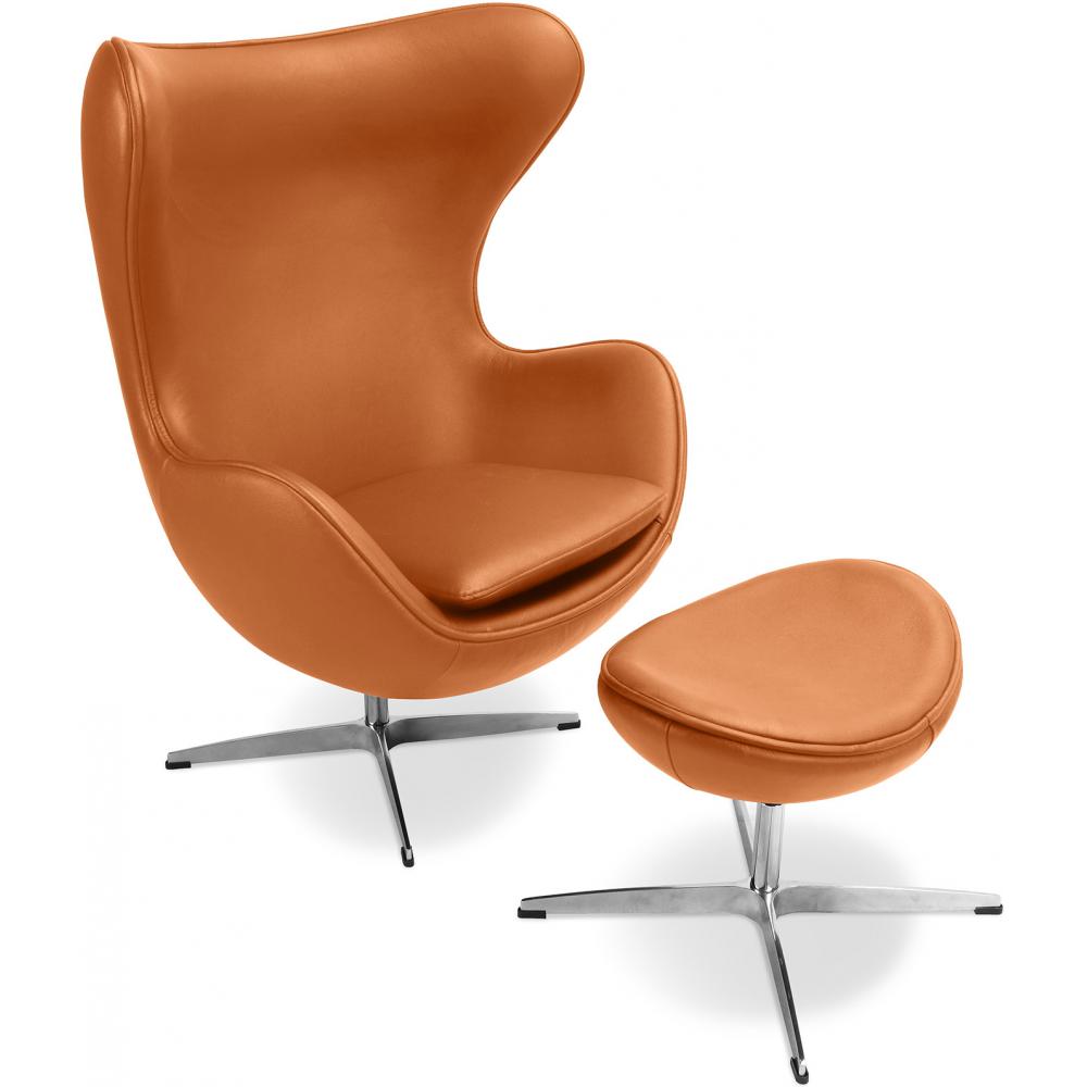 Sessel mit Fußstütze im Ei-Design - Lederbezug - Brave | Privatefloor